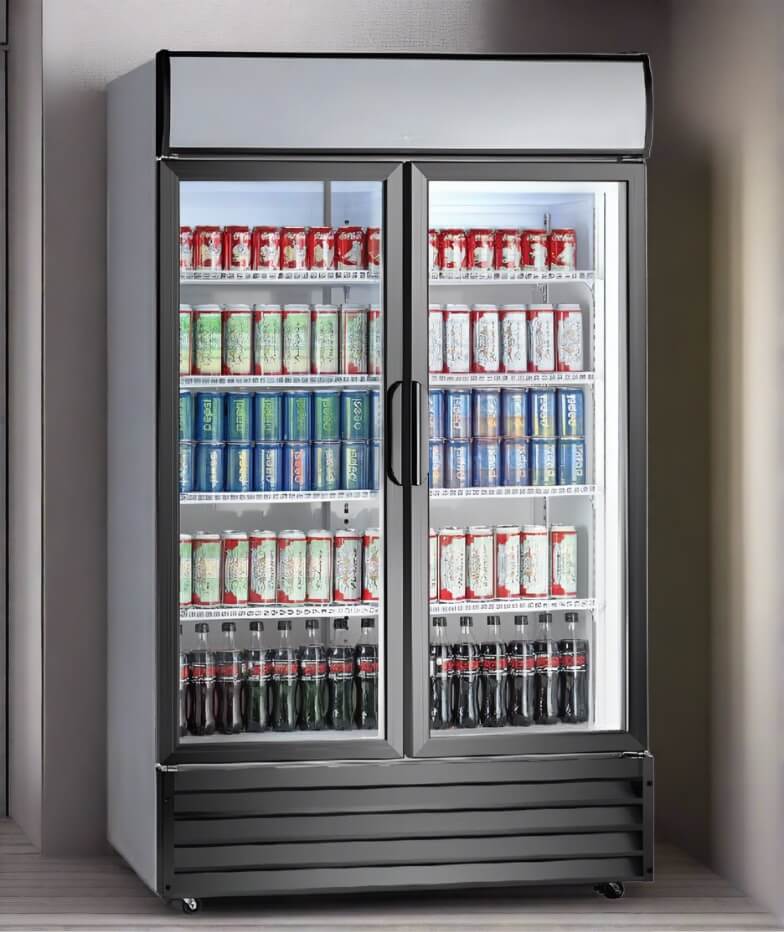 Empire double hinged door display cooler with merchandising canopy - SS ...