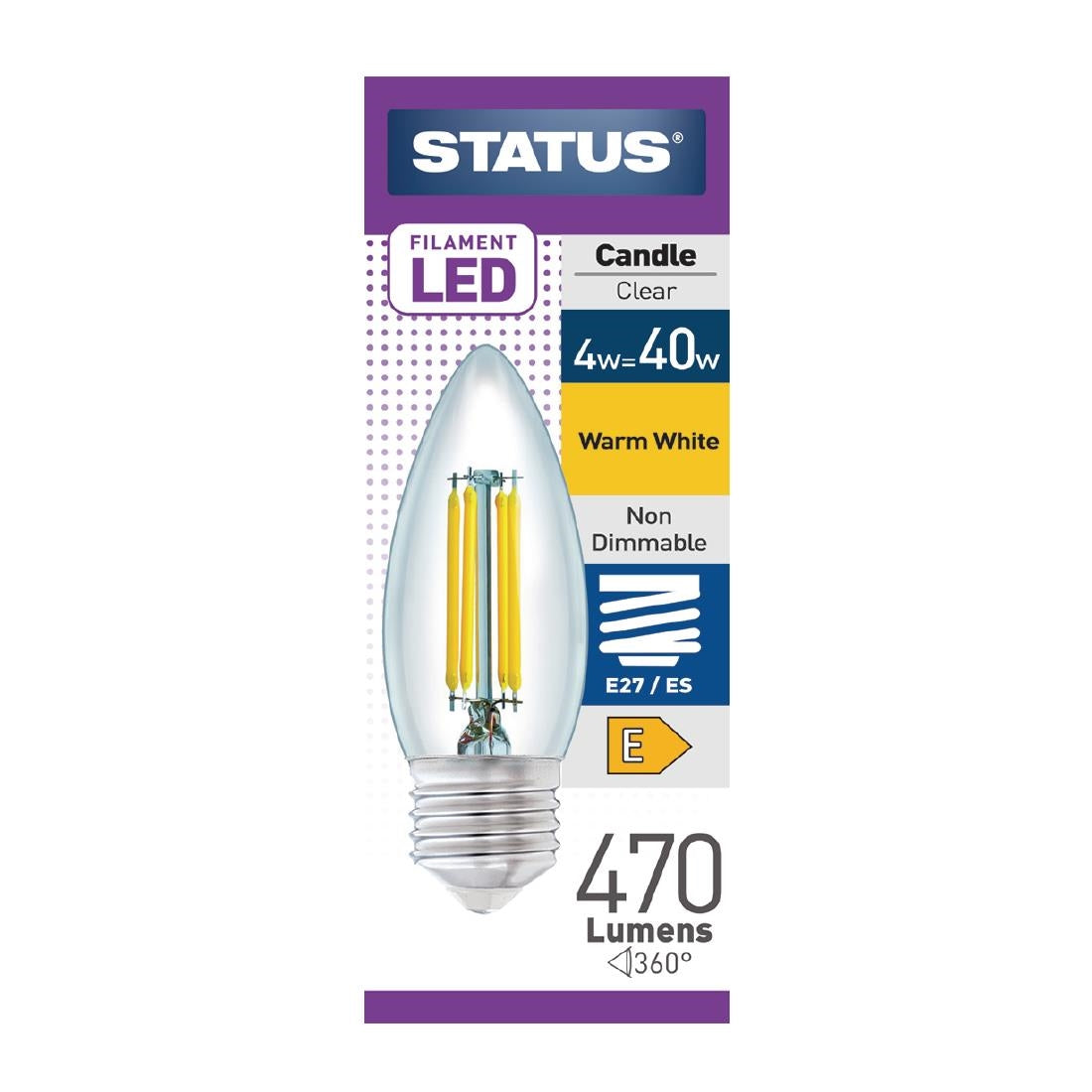 Status Filament LED Candle ES Warm White Light Bulb 4/40w - FW520 ...