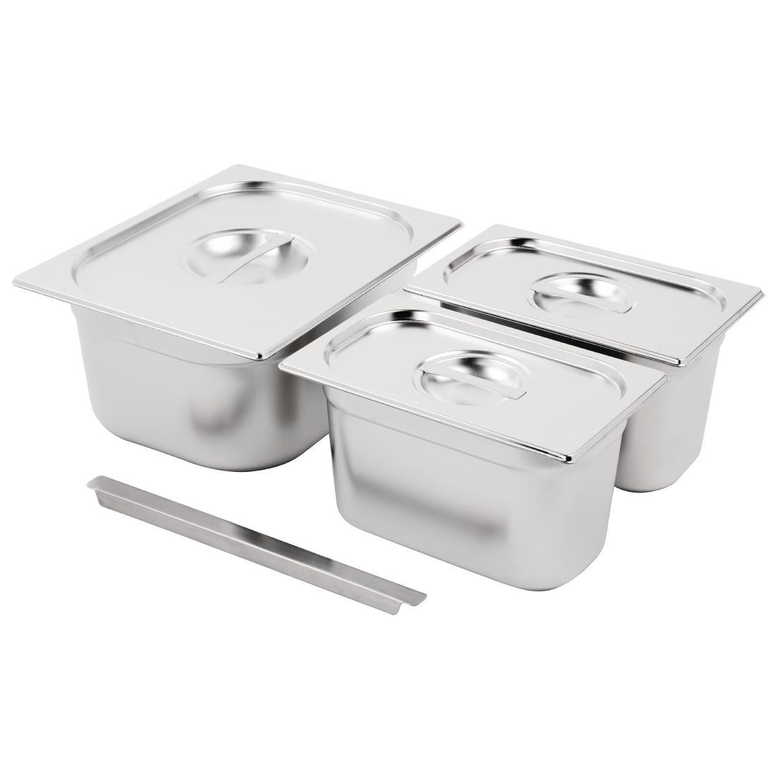 Vogue Stainless Steel Gastronorm Tray Set 1/2 and 2x 1/4 with Lids - S ...