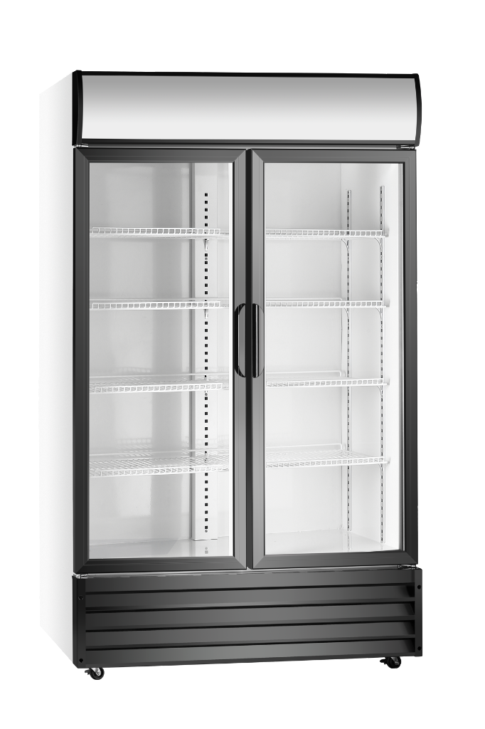 Empire double hinged door display cooler with merchandising canopy - SS ...
