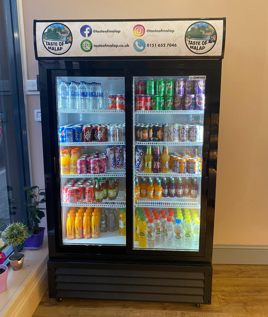 Empire double hinged door display cooler with merchandising canopy - SS ...