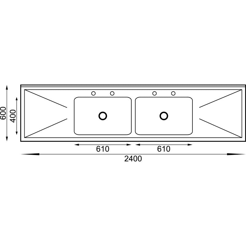 Vogue Stainless Steel Sink Double Bowl and Double Drainer 2400mm - U910 ...